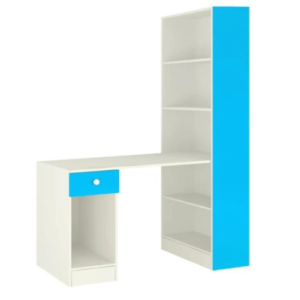 Study Table with Bookshelf in Azure Blue Color - Sogno Office Furniture